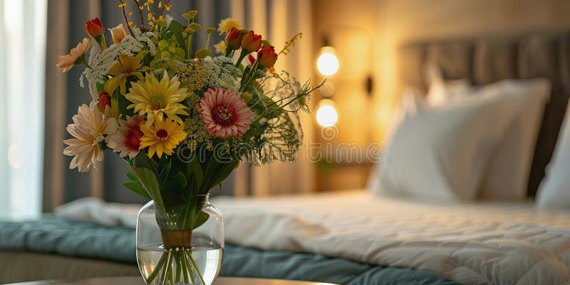 Flower Arrangement in Cozy Hotel Room Setting Stock Image - Image of ...