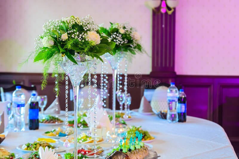 Flower Arrangement for Decorating a Banquet Table Stock Photo - Image ...
