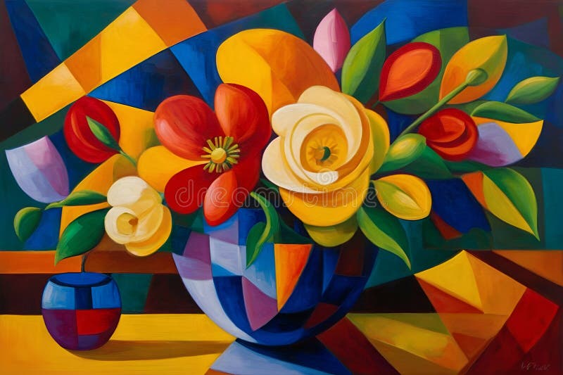 Flower Arrangement in the Style of Abstract Cubism Stock Illustration ...