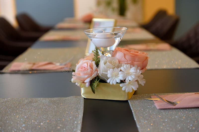 Flower Arrangement on a Table. Stock Image - Image of wedding, chairs ...