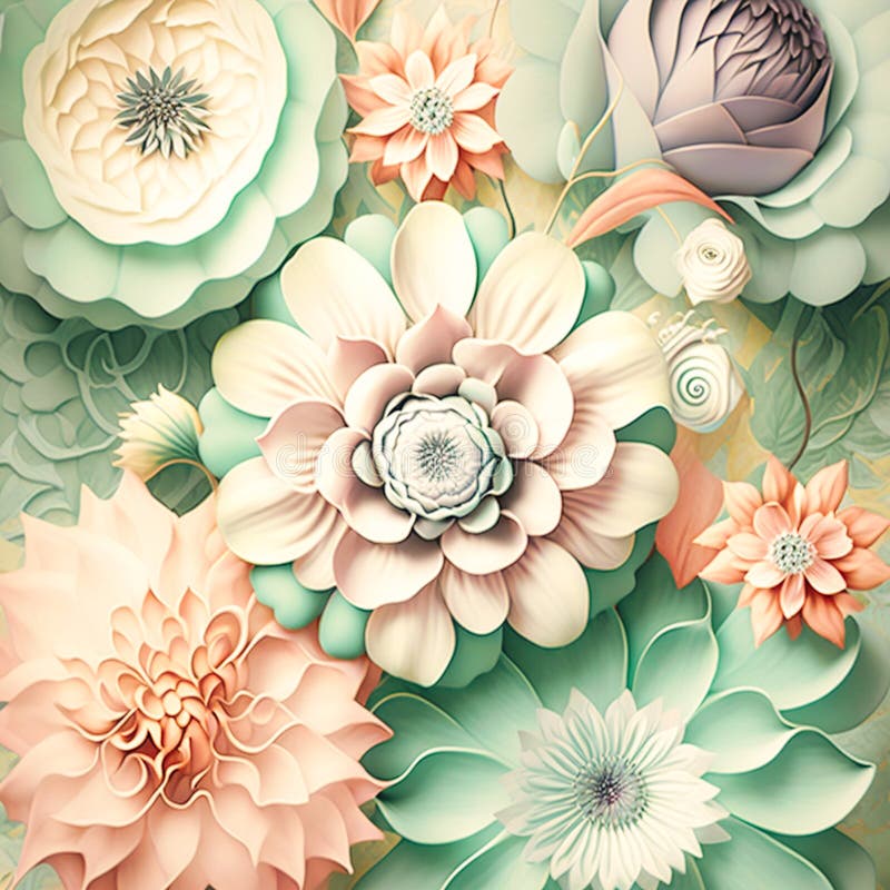 Flower Background Pastel Floral Pattern Top View. Generative AI Stock ...