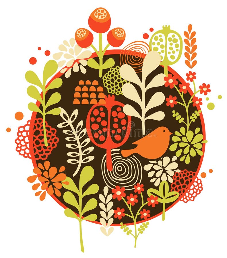 Flower Ball with Cute Little Bird. Stock Vector - Illustration of ...