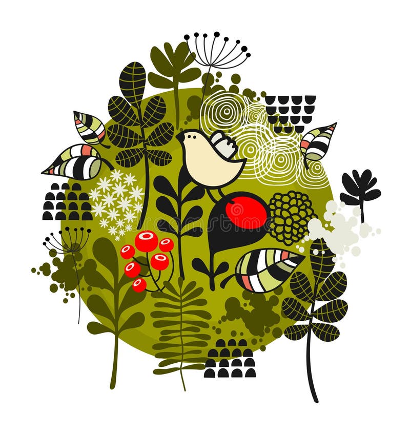 Flower Ball with Cute Little Bird. Stock Vector - Illustration of ...