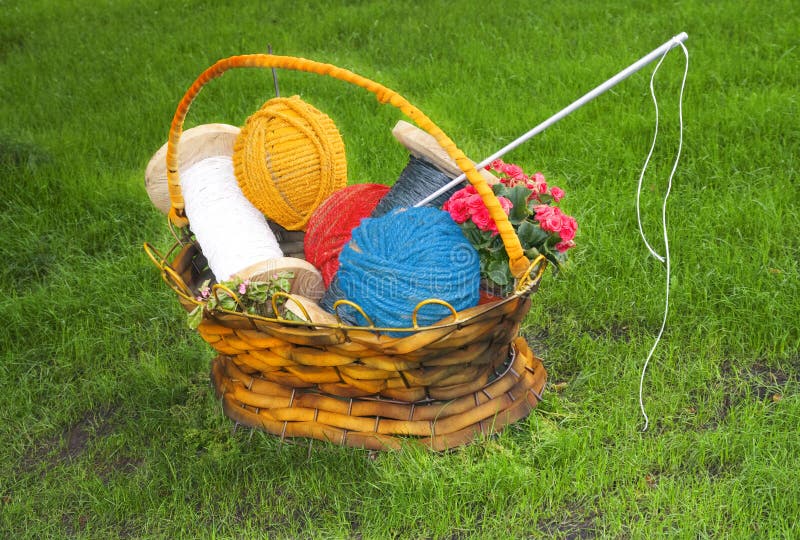 Flower Basket with Thread for Knitting Stock Image - Image of clew ...
