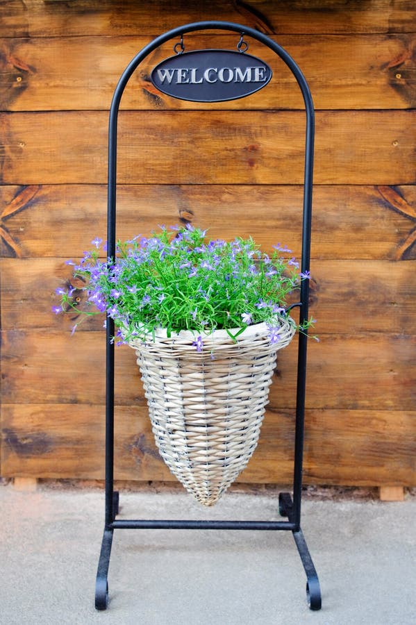 Flower Basket with Welcome Sign Stock Image - Image of abstract ...