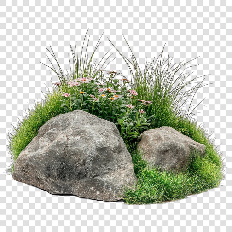 Flower Bed with Grass and Large Rocks Stock Image - Illustration of ...