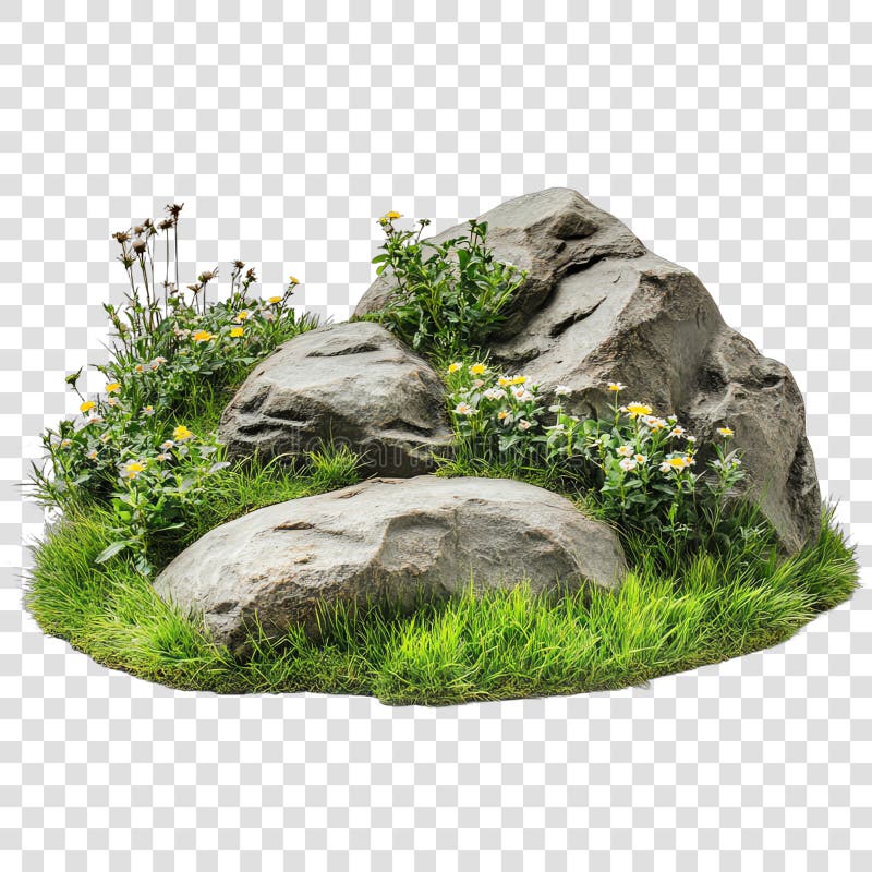 Flower Bed with Grass and Large Rocks Stock Photo - Illustration of ...