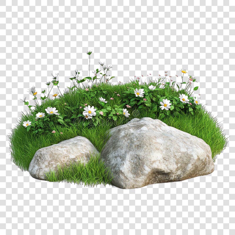 Flower Bed with Grass and Large Rocks Stock Photo - Illustration of ...