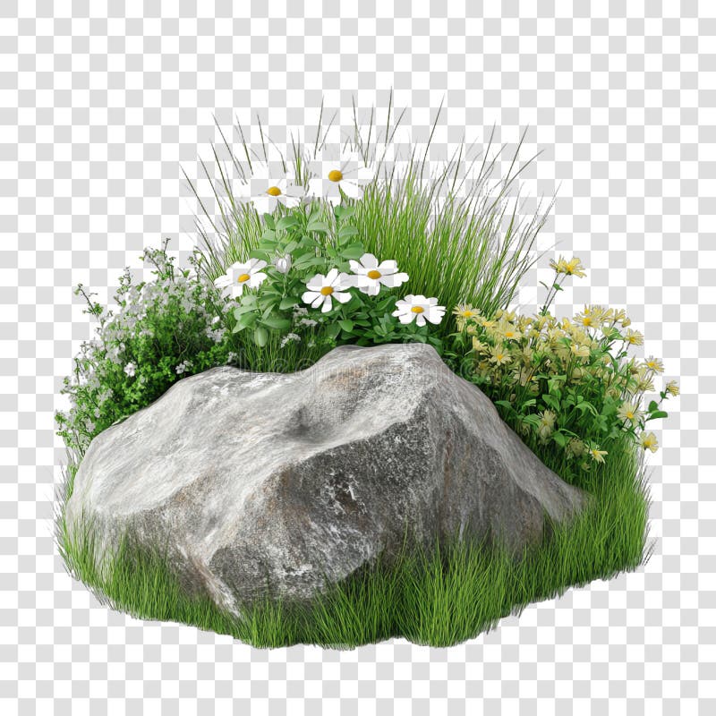 Flower Bed with Grass and Large Rocks Stock Image - Illustration of ...