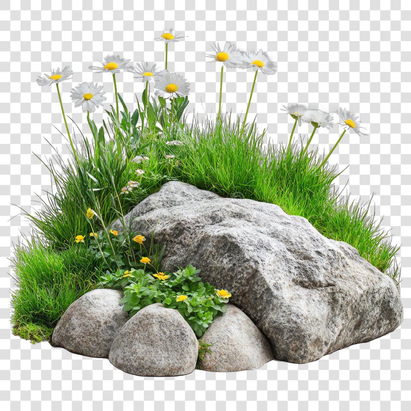 Flower Bed with Grass and Large Rocks Stock Image - Illustration of ...