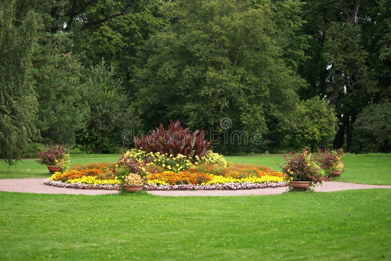 A flower bed in the park stock image. Image of green - 188995385