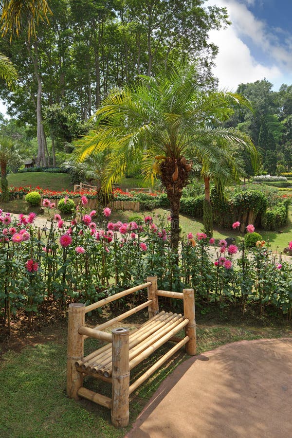 The Flower Beds and a Comfortable Bench Stock Photo - Image of design ...