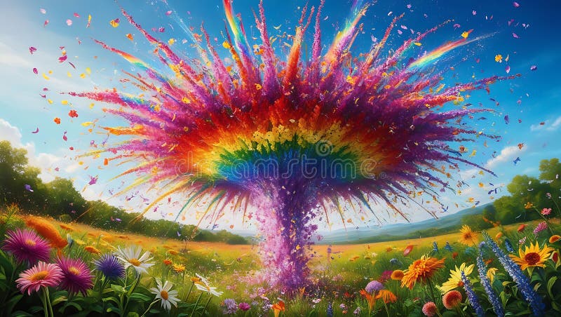 Flower Blast Creates Rainbow Color Patterns. Generative AI. Stock ...