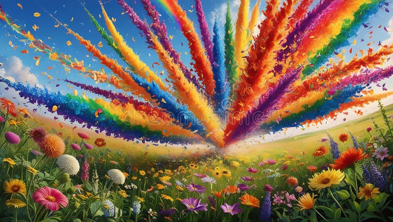 Flower Blast Creates Rainbow Color Patterns. Generative AI. Stock ...