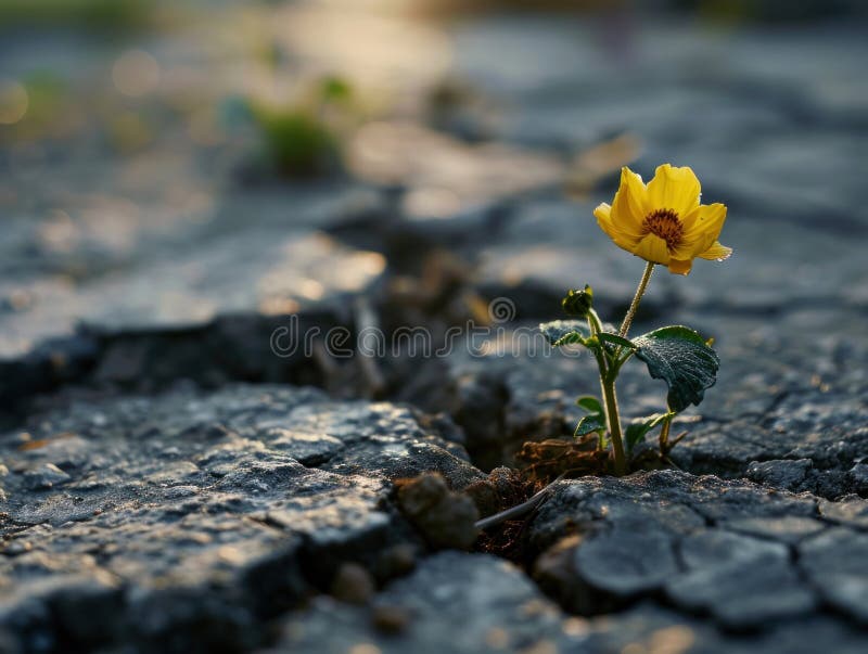Flower Blooming from Concrete Resilience Symbol - AI Generated Stock ...