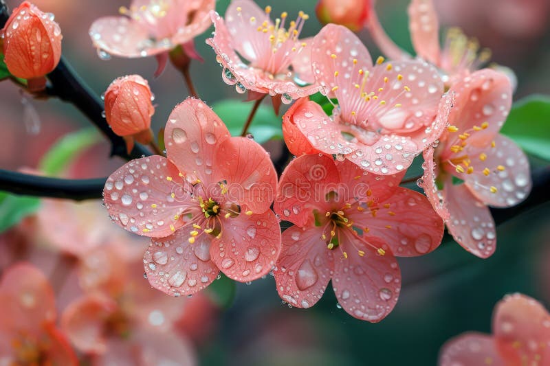 Close Up Flower Blooms in Spring Shower Stock Illustration ...