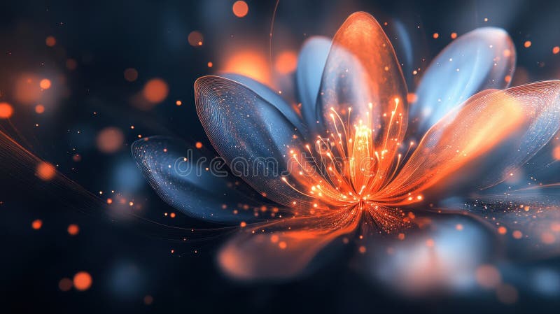 Flower with Blue and Orange Background Featuring Pixelated Bokeh Light ...