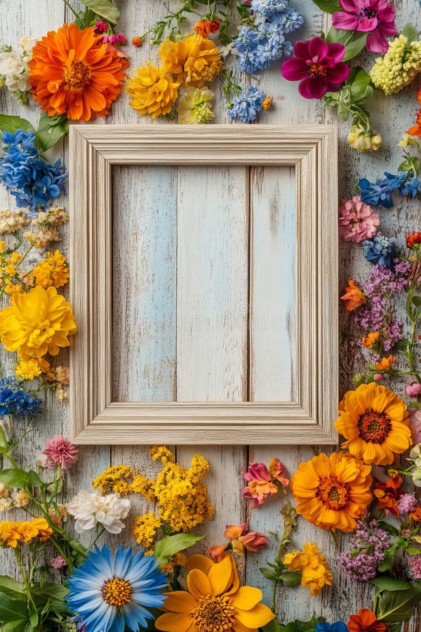 A Flower Border with Empty Space on a White Backdrop Stock Photo ...