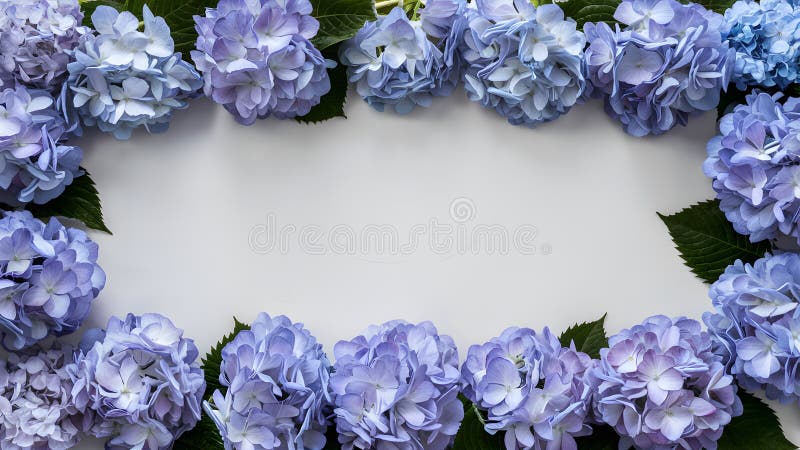 Flower Border Frame of Blue Hydrangea Flowers on White Background Stock ...