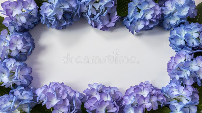 Flower Border Frame of Blue Hydrangea Flowers on White Background Stock ...