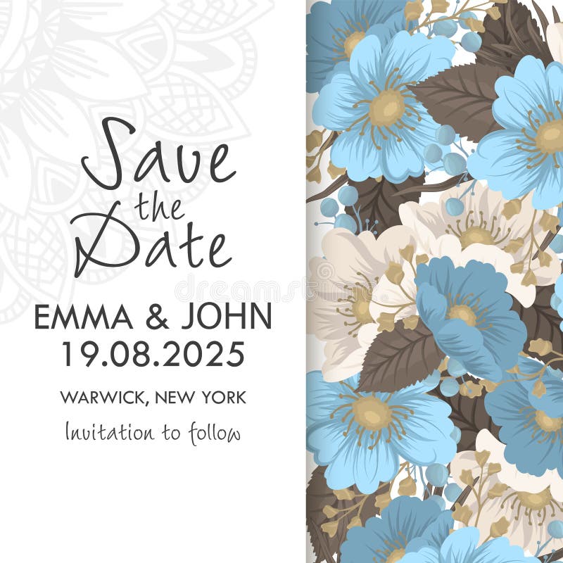 Flower Border Template - Blue Flowers Stock Illustration - Illustration ...