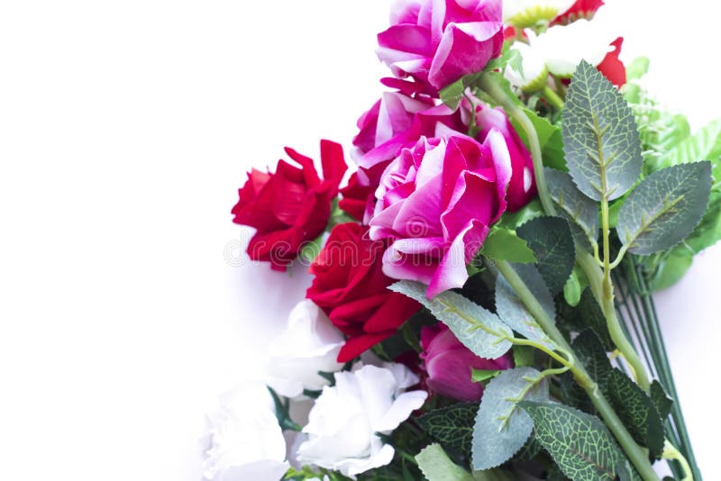Flower Bouquet of Beautiful Multi-colored Roses on a White Background ...