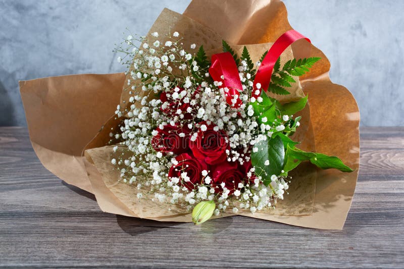 Flower Bouquet of Dozen Red Roses Stock Image - Image of event ...