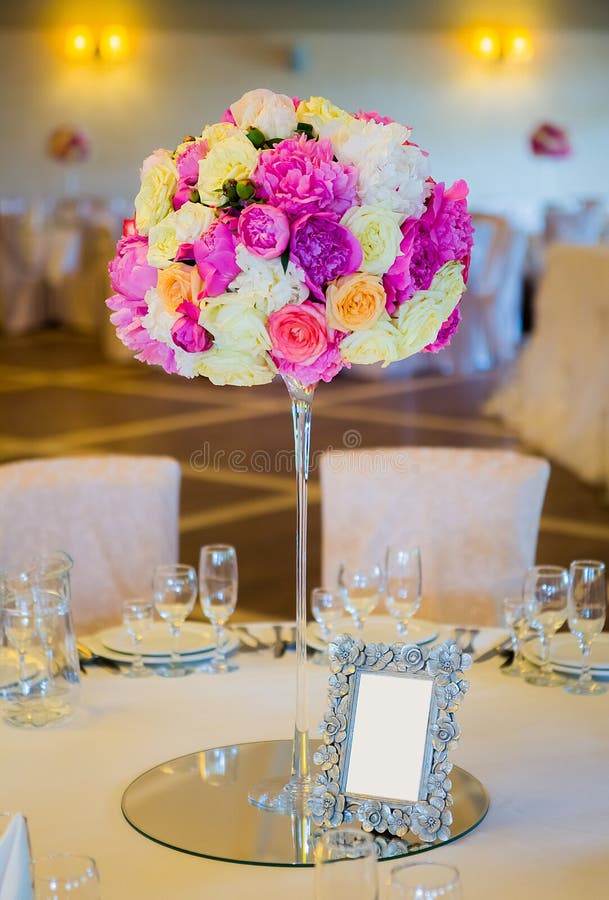 Flower Bouquet in Glass Vase on Dining Table Stock Image - Image of ...