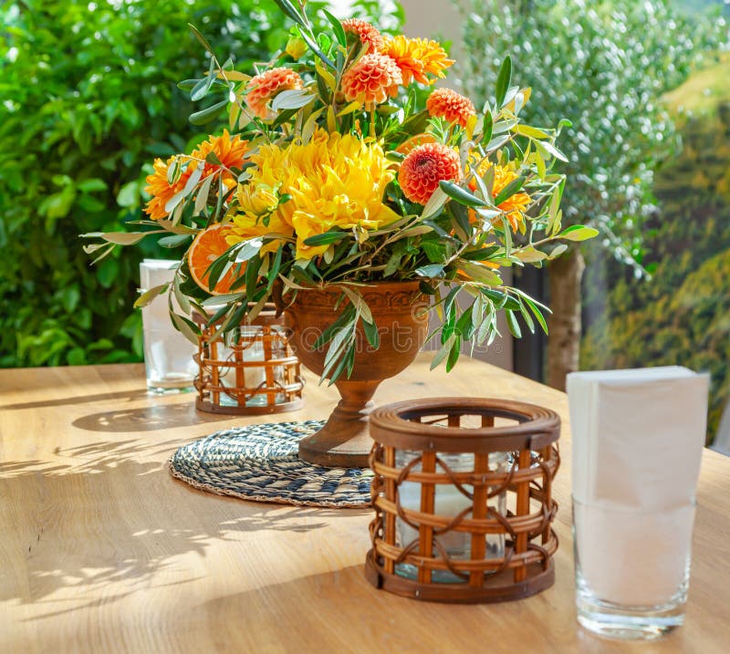 Flower Bouquet on Wooden Table Stock Image - Image of gerbera, elegant ...