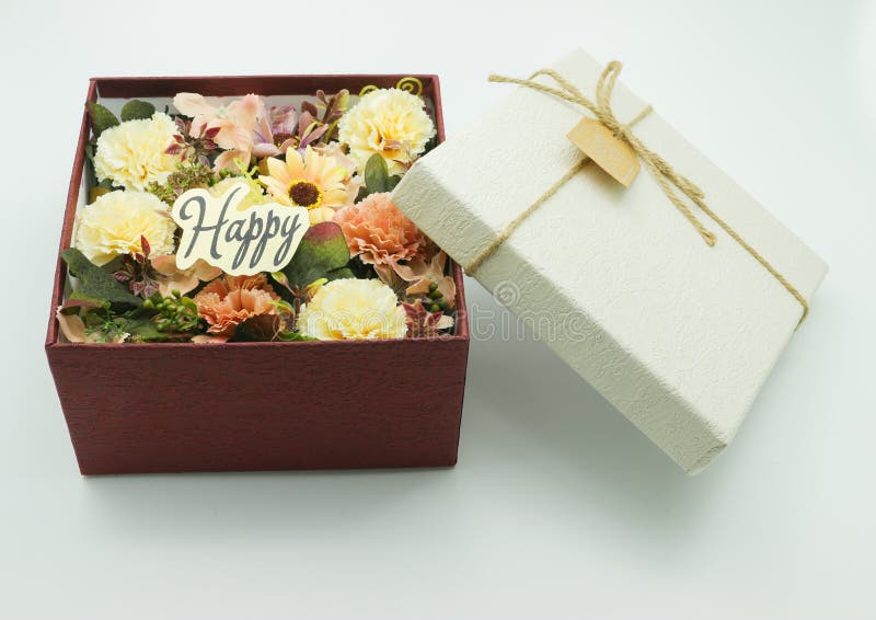 Flower in box of present. stock photo. Image of gift - 103289072