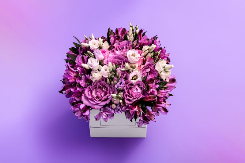 Flower Box with Spring Flowers. Gift Box with Beautiful Flowers on ...