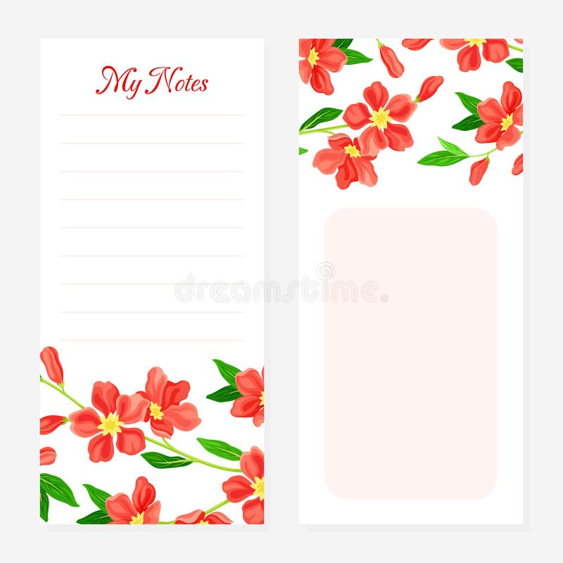 Flower Branch Empty Note Card Design with Tender Blossom Vector ...
