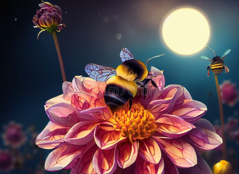 A flower with a bumblebee stock illustration. Illustration of ...