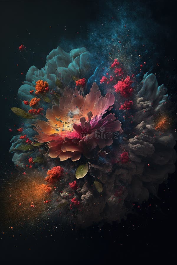 Flower Bursts in Sapce with Particle Dust Stock Illustration ...