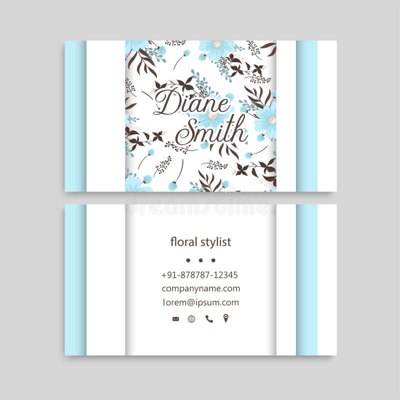 Flower Business Cards Light Blue Stock Vector - Illustration of ...