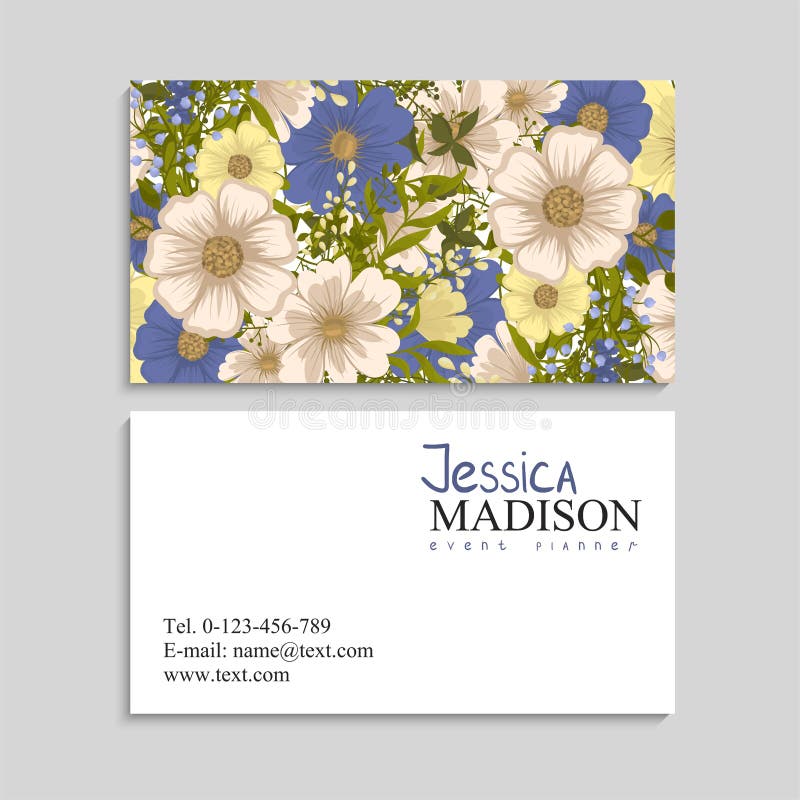 Flower Business Cards Light Blue Stock Vector - Illustration of icons ...