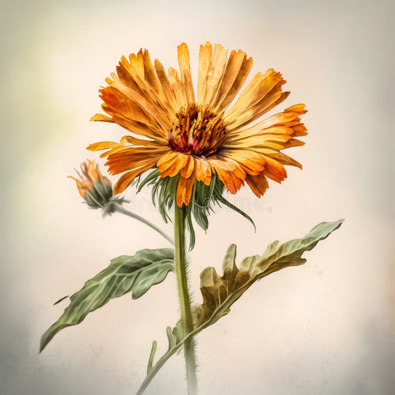 Flower of Calendula Officinalis with Watercolor Effect Stock ...