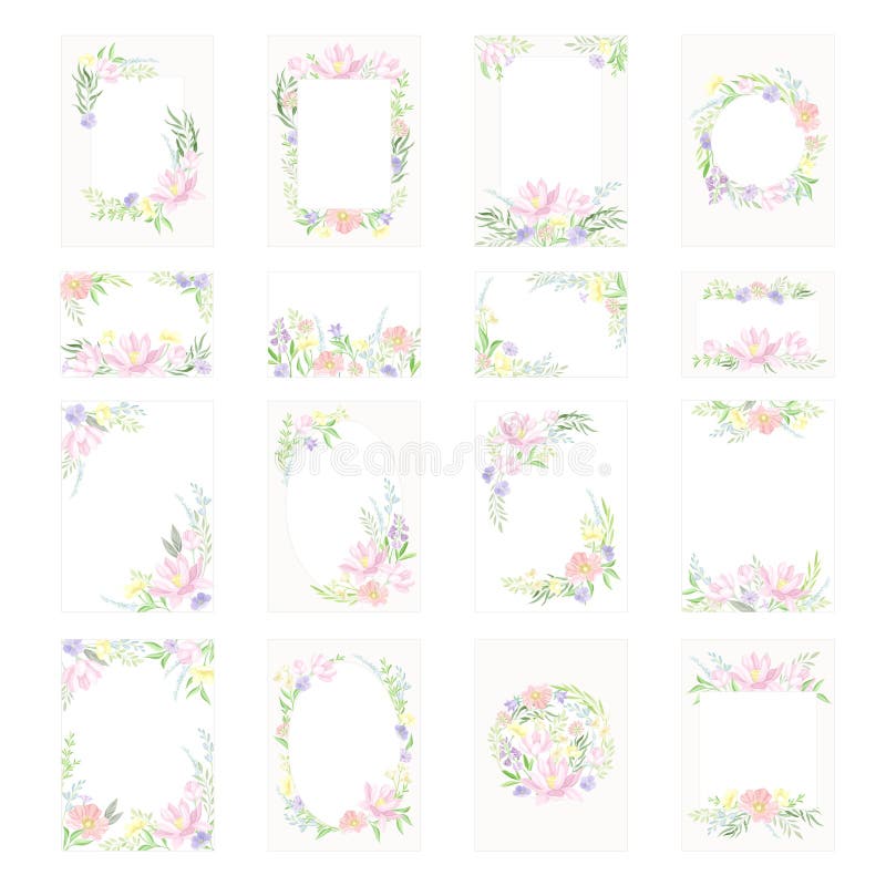 Flower Card and Frame with Tender Blooming Flora Big Vector Set Stock ...