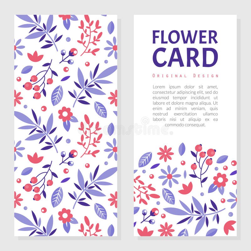 Flower Card with Space for Text. Wild Flowers and Leaves Seamless ...