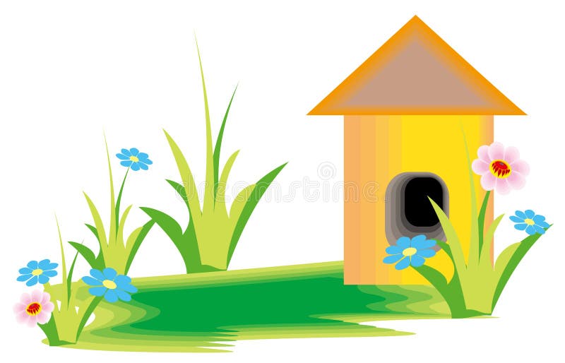 Red House and Row of Tulips in Spring Stock Illustration - Illustration ...