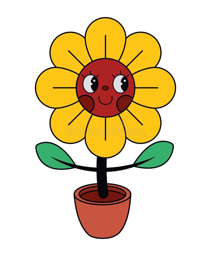Flower Cartoon Retro Character Stock Vector - Illustration of face ...