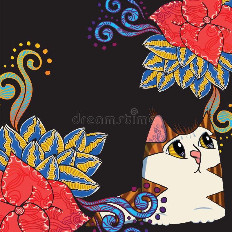 Flower cat stock vector. Illustration of animal, flora - 45422391