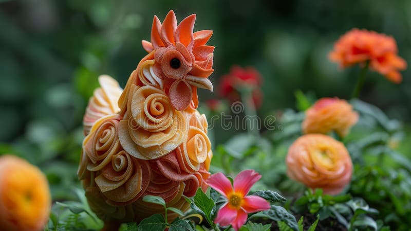 Flower Chicken Figurine in Garden - Generative Ai Stock Illustration ...
