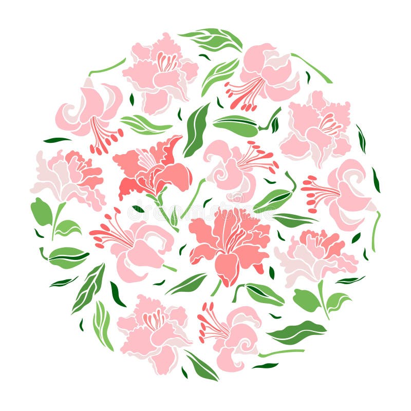 Poster Flowers in a Circle. Set of Lily Flowers, Leaf, Bud Stock ...