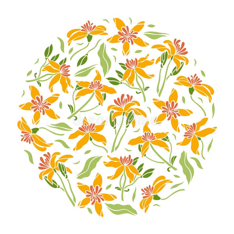 Poster Flowers in a Circle. Set of Clematis Flowers, Leaf, Bud Stock ...