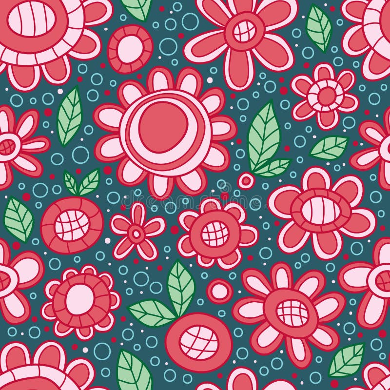Flower Circle Drawing Seamless Pattern Stock Vector - Illustration of ...