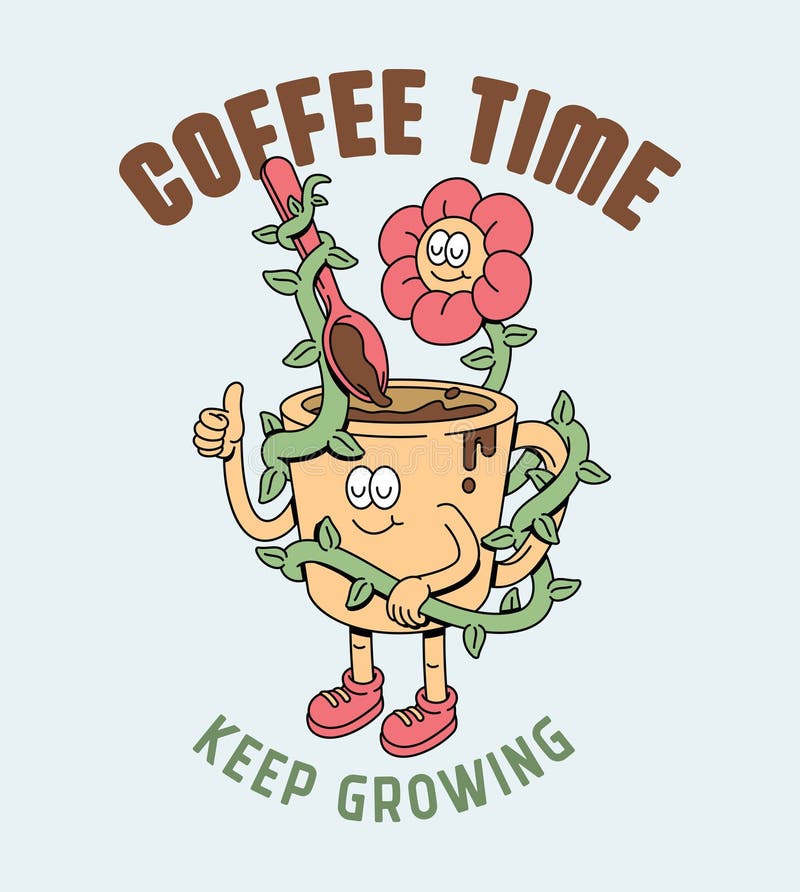 Flower Coffee Retro Cute Illustration Stock Vector - Illustration of ...