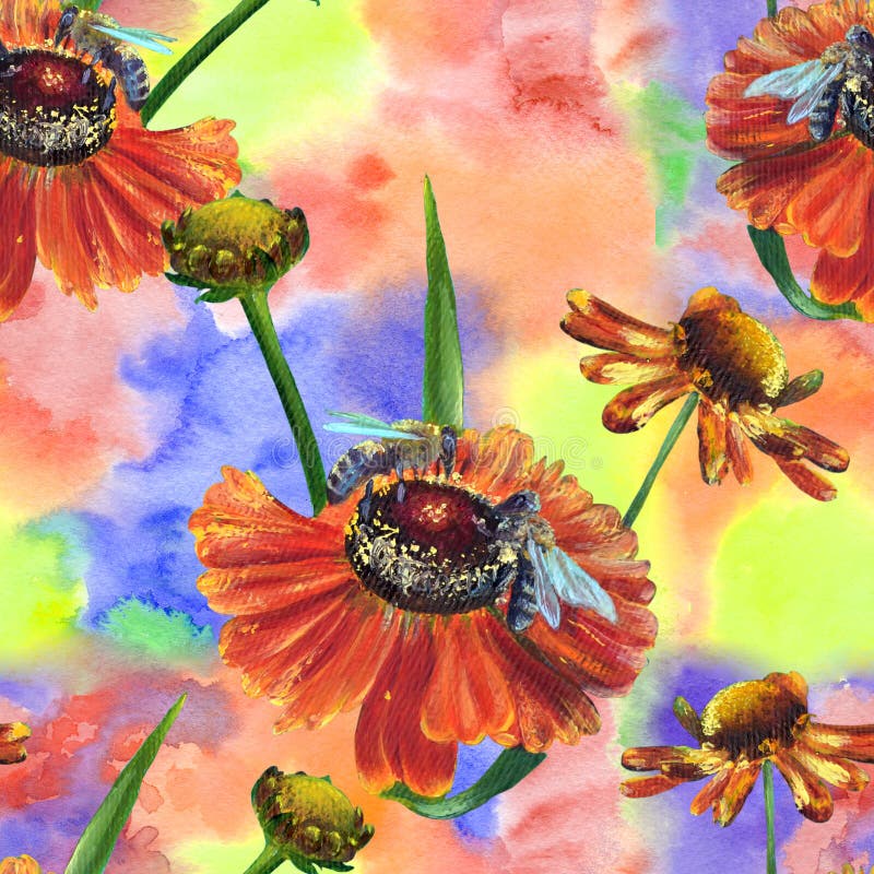 Flower Composition Helenium. Seamless Pattern. Wallpaper. Use Printed ...