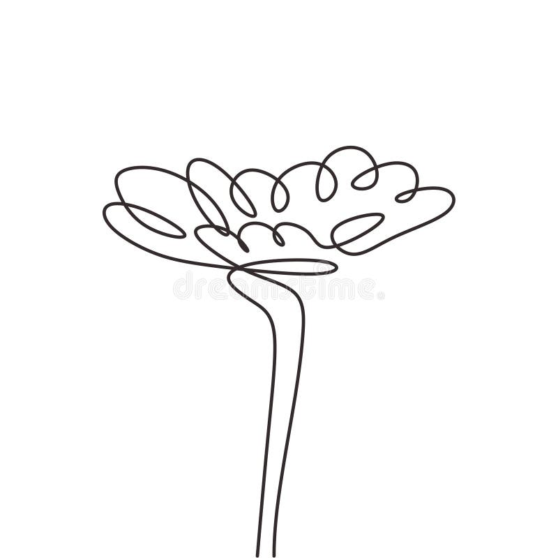 Flower Continuous One Line Drawing Isolated On White Background