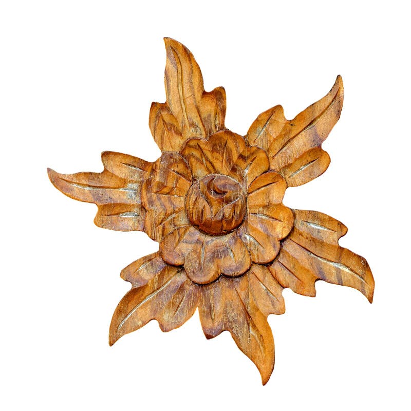 Flower Craved from Wood Isolated on White Stock Image - Image of ...
